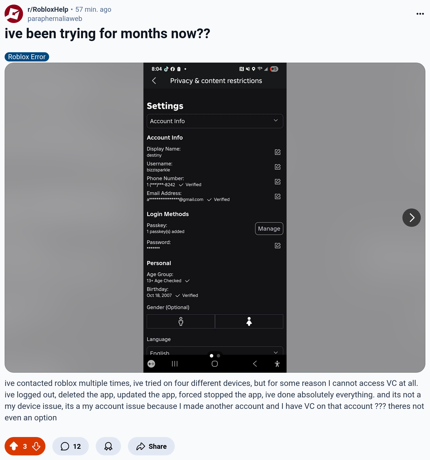 Voice chat option missing - Roblox Application and Website Bugs ...