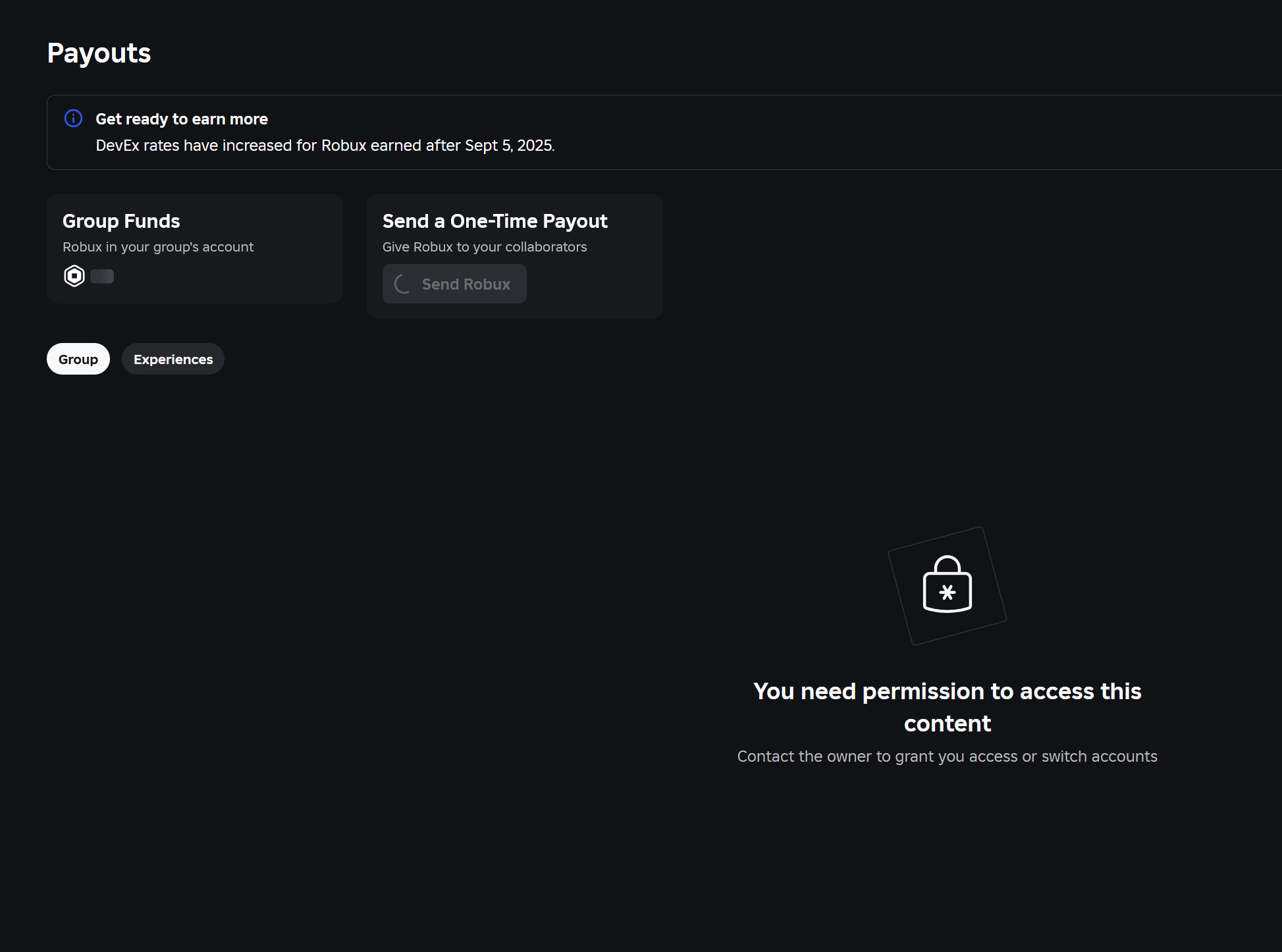 Unable To Pay Out Group Funds - Creator Hub (create.roblox.com) Bugs ...