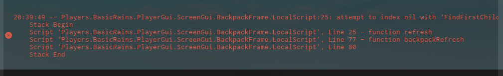 Inventory System attempt to index nil with 'FindFirstChild' - Scripting Support - Developer ...