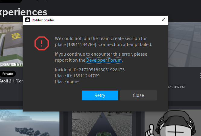 Connection attempt failed - Studio Bugs - Developer Forum | Roblox
