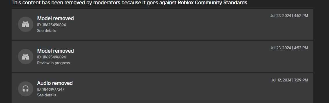 Multiple Violation Appeals Denied for no reason - Platform Usage Support - Developer Forum | Roblox