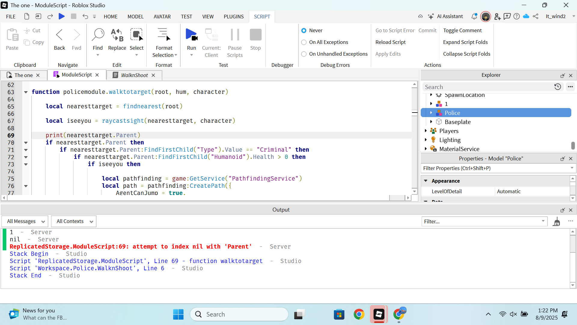 Attempt to index nil with findfirstchild - Scripting Support - Developer Forum | Roblox