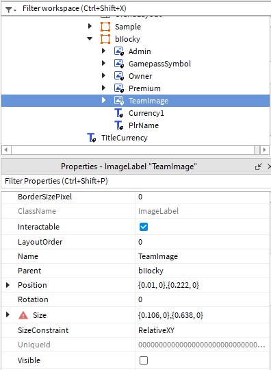 Imagelabel named "TeamImage" not changing to visible - Scripting Support - Developer Forum | Roblox