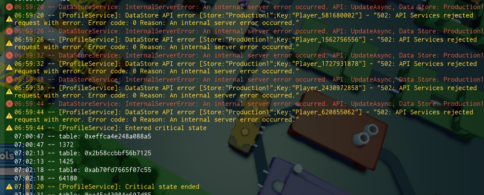ProfileService Datastore 502 error - Scripting Support - Developer Forum | Roblox