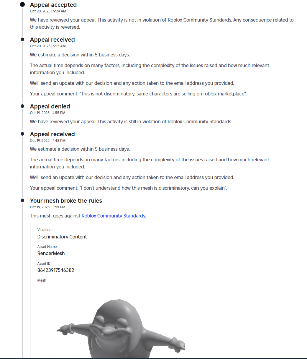 Account still falsely terminated due to a bug in the moderation system ...