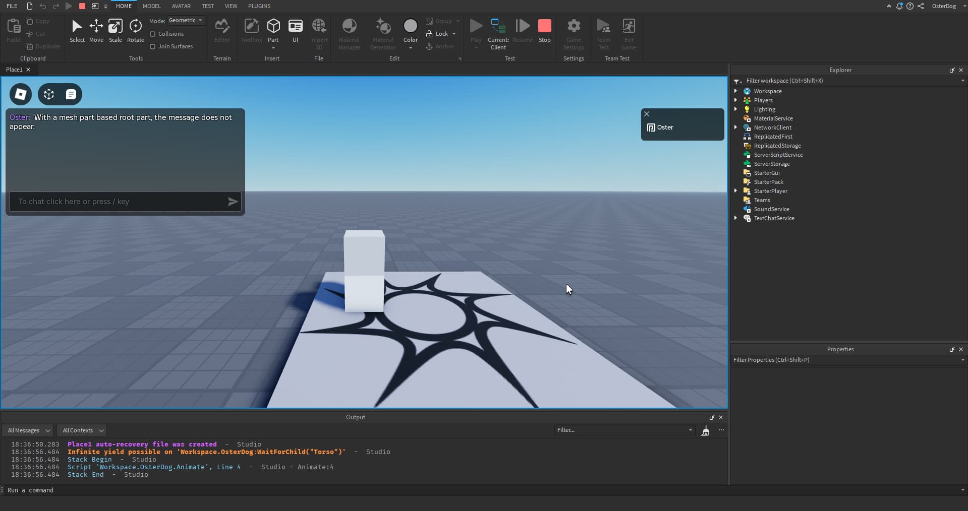 Bubble chat messages don't appear on custom root part rigs - Engine ...