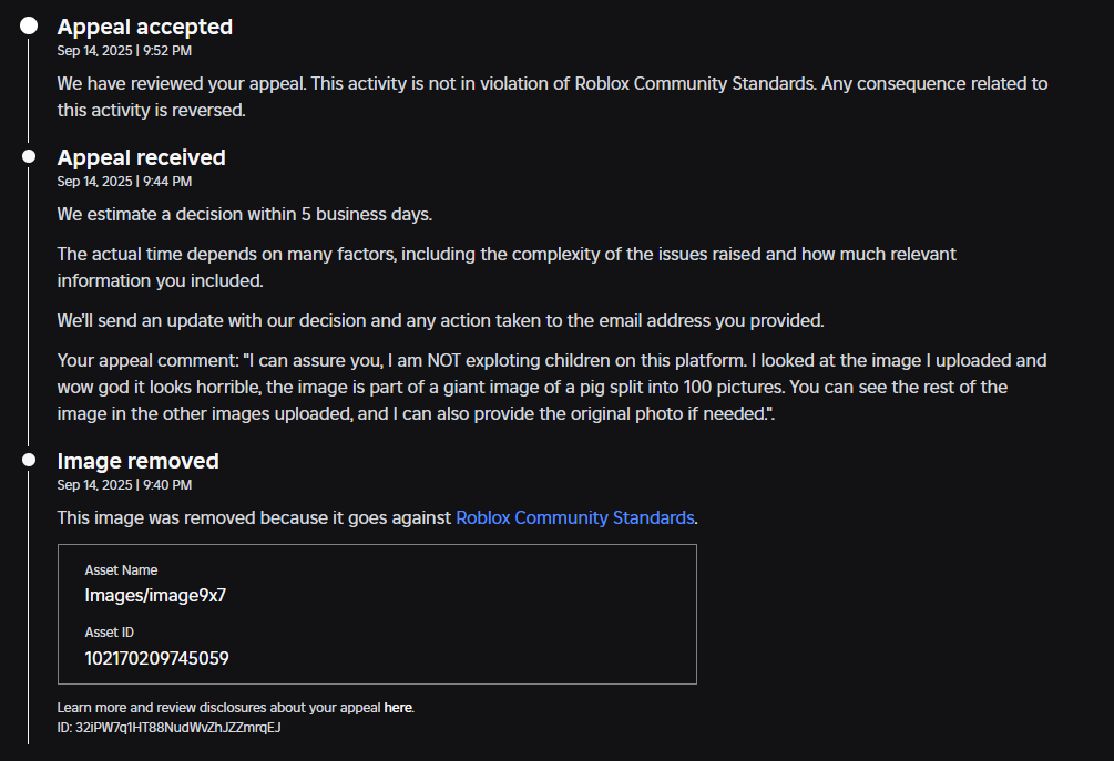 Account terminated wrongfully, appeal accepted quickly, support ...