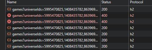 Games API not functioning correctly [The universe IDs specified are ...