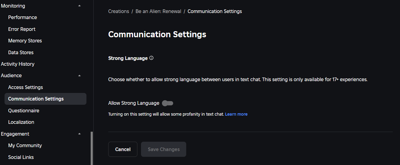 Cannot change communication settings under Audience > Communication ...