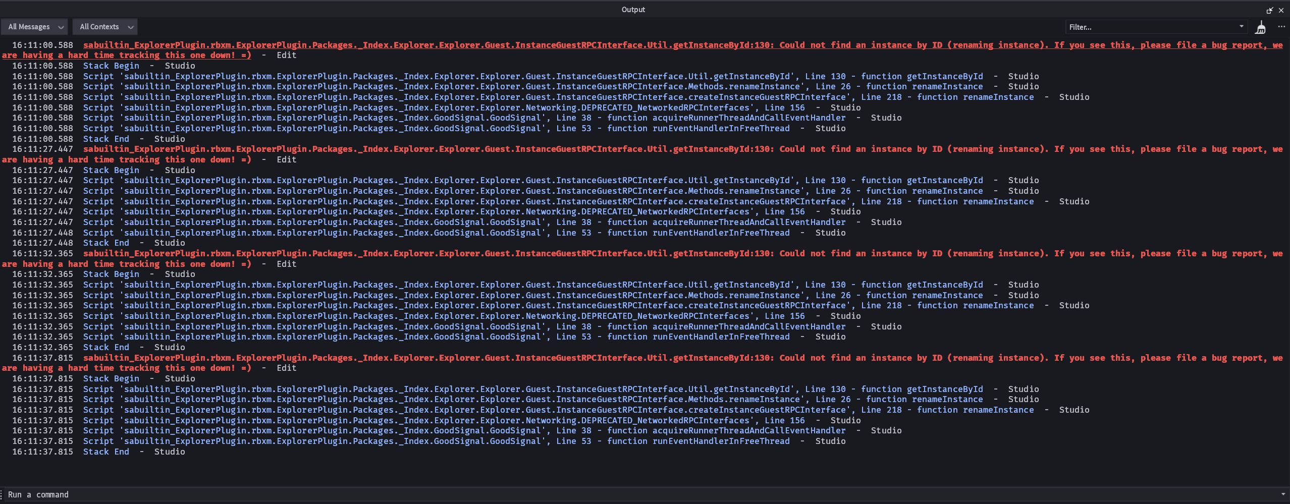Could not find an instance by ID (renaming instance) - Studio Bugs ...