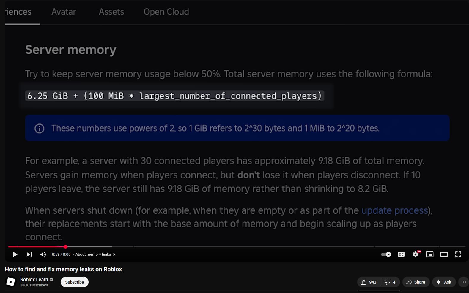Server Memory Formula Inaccurate on Creator Docs - Documentation Issues - Developer Forum | Roblox