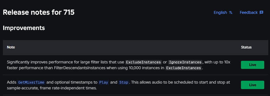 Release Notes for 722 - Release Notes - Developer Forum | Roblox