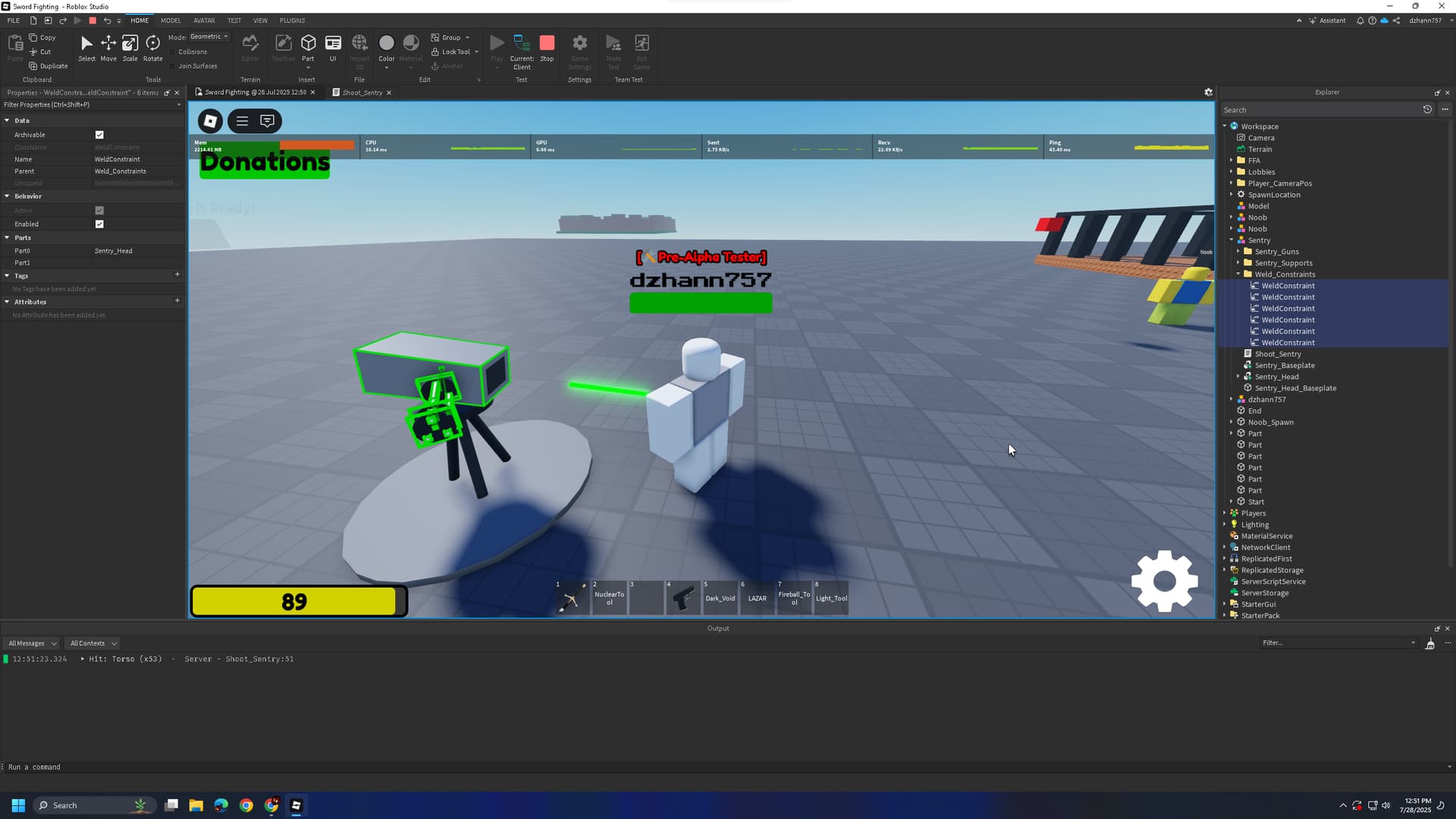 How to use tween service to rotate the sentry's head and other welded ...