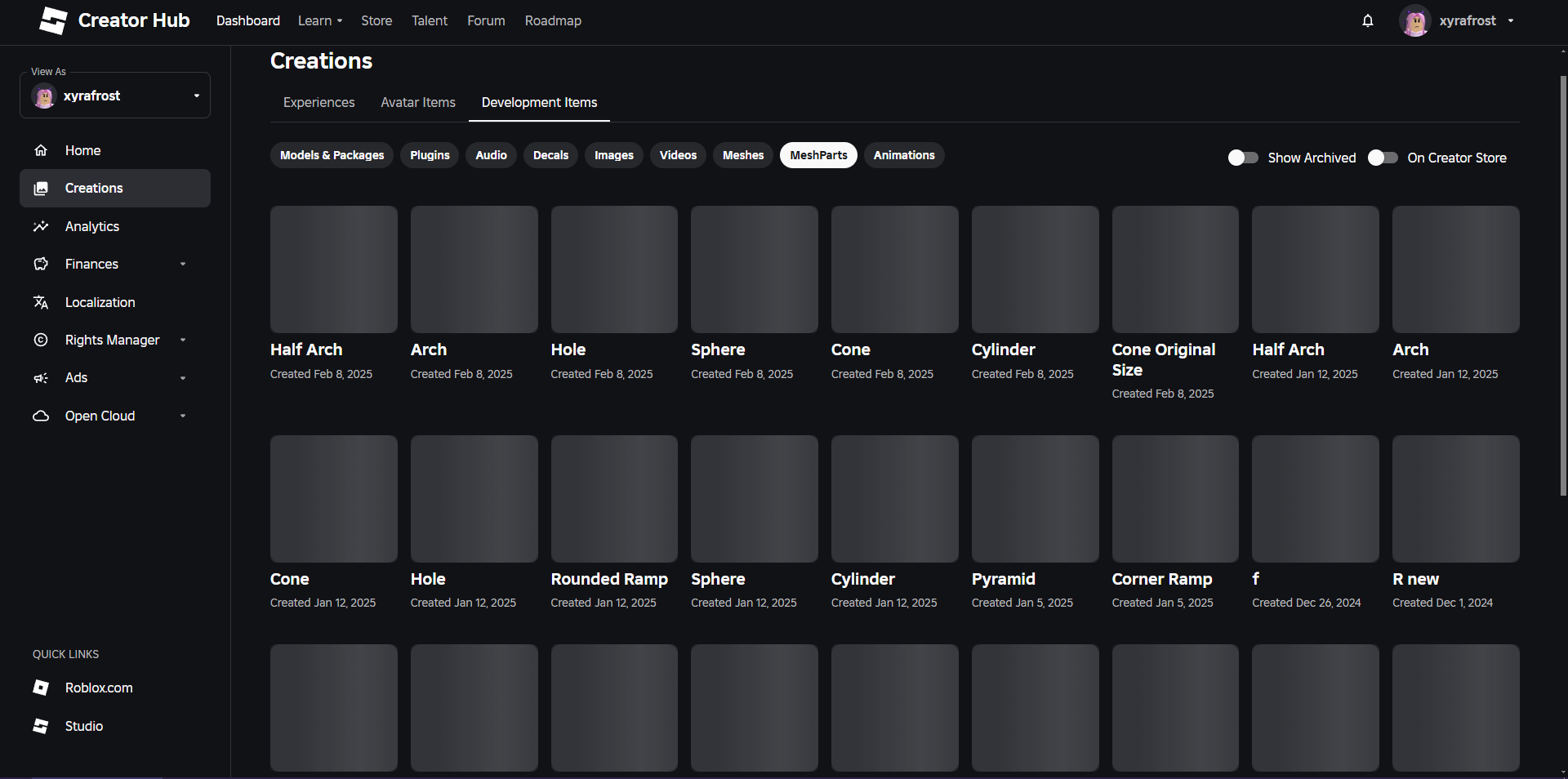 MeshPart thumbnails do not load in Creator Dashboard - Creator Hub (create.roblox.com) Bugs ...