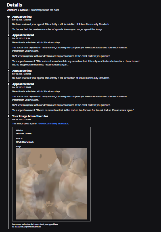 Account banned for "Sexual Content" for uploading a cat texture - Platform Usage Support ...