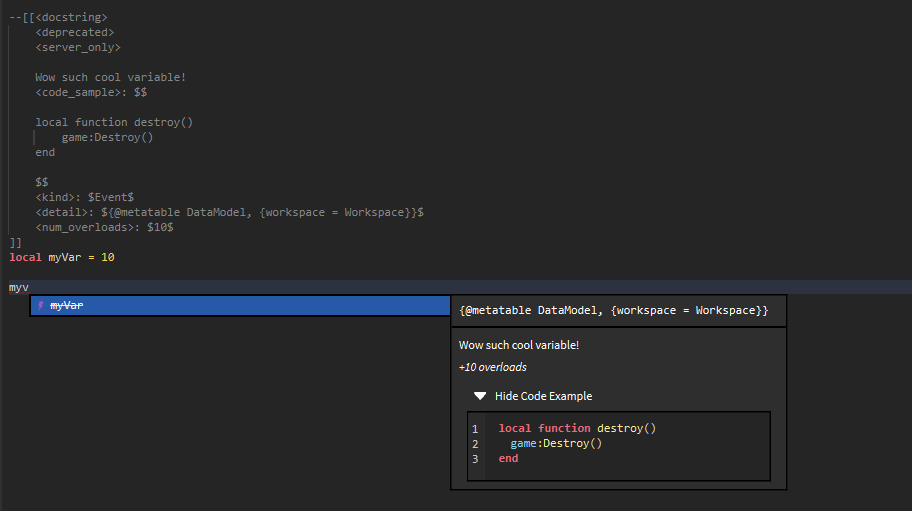 SimpleComplete | Simple autocompletion plugin with table member docstrings, variable docstrings ...