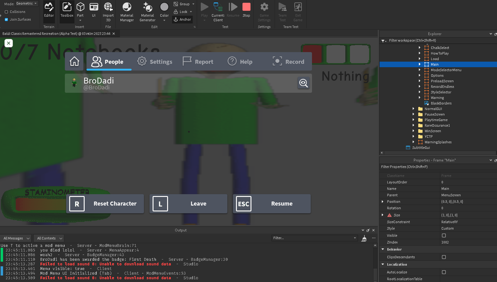 The GUI frame's "visible" property doesn't change through the script, but print says that it ...