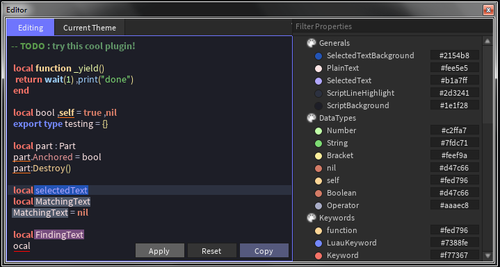 Schemes+ ,plugin to easily edit your script editor - Community ...