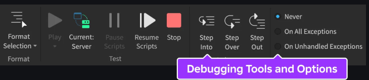 Where is debug stop on unhandled exceptions? - Platform Usage Support - Developer Forum | Roblox