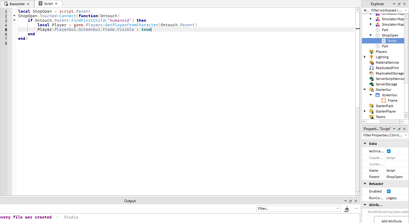 Roblox Making A Frame Visible When A Part Is Touched Scripty Roblox Scripting Ai