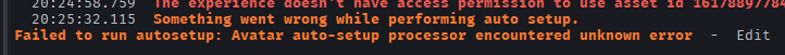 Avatar Autosetup does not work on newest Studio update. Internal Error ...