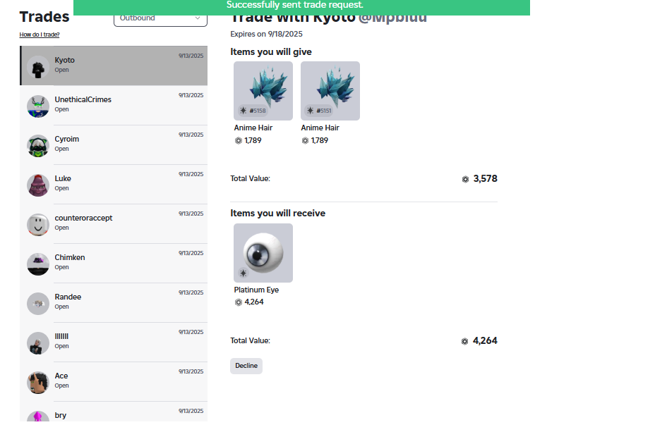 Trades in Trade Tabs: Out of Order - Roblox Application and Website ...
