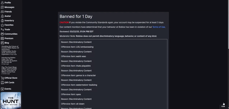 Ban Stacking When Violation Category is Updated Via Appeal - Roblox ...