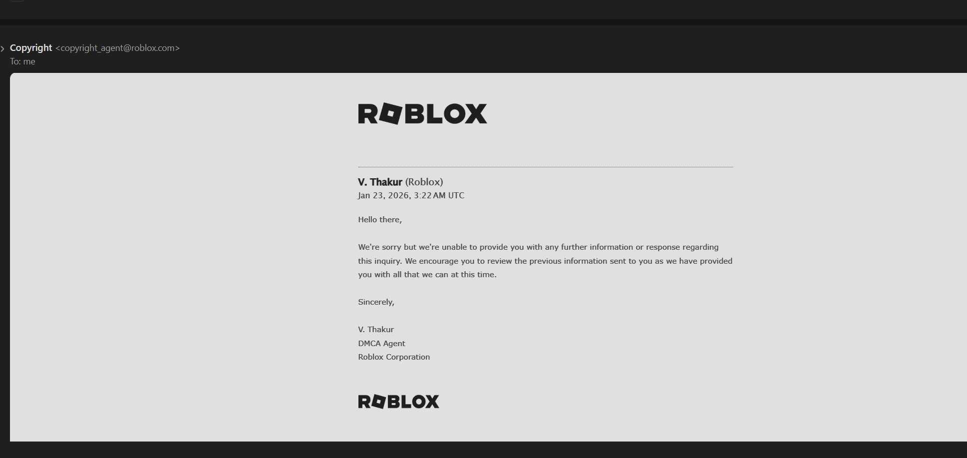Roblox's DMCA is absolutely worthless - Platform Usage Support ...