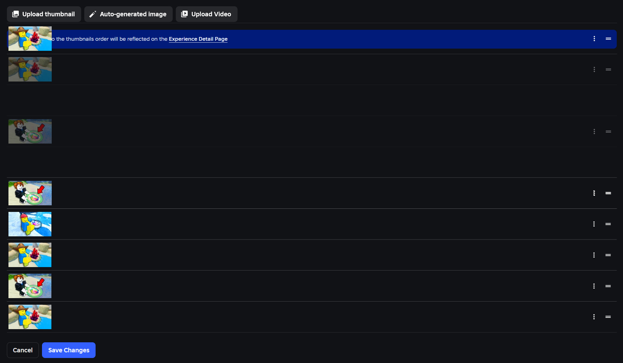 Attempting to reorder experience detail page thumbnails causes erratic behaviour - Creator Hub ...