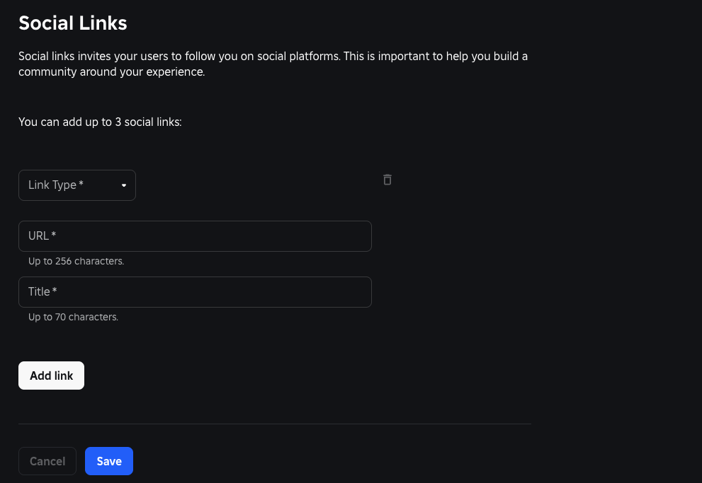 How to add social media links to games and groups? - Platform Usage ...