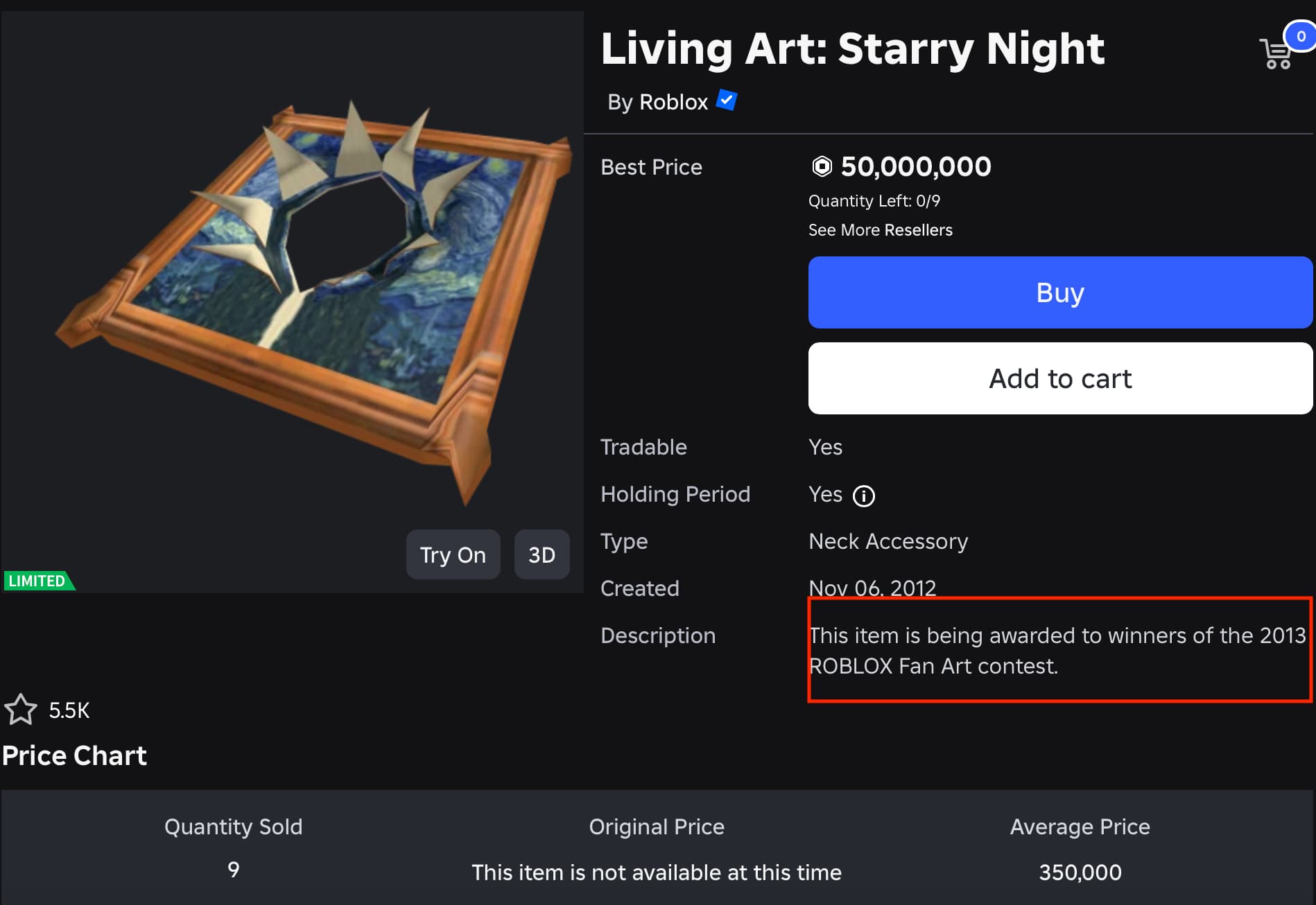 "Living Art: Starry Night" has an outdated description - Catalog Asset ...