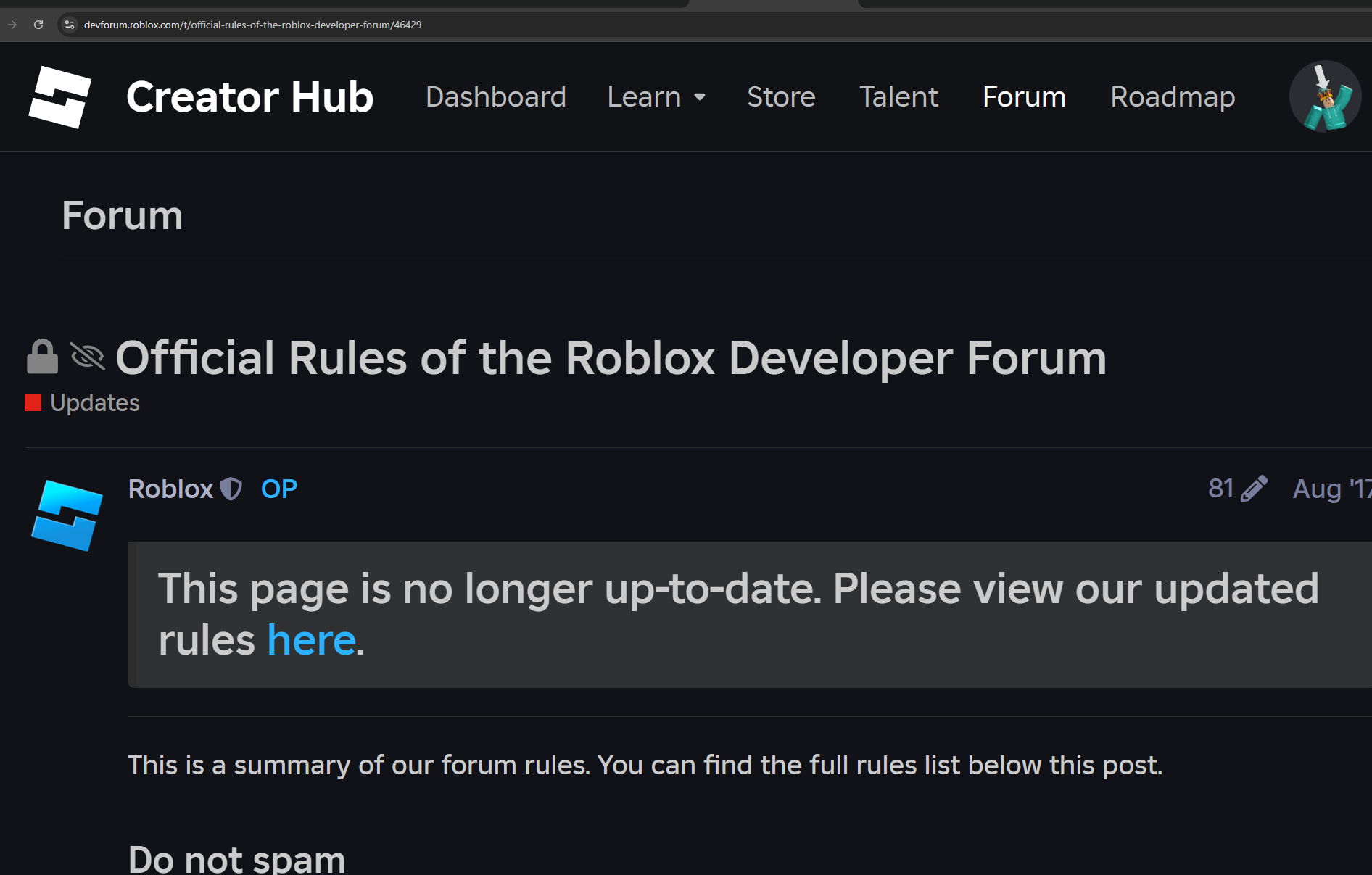 Moderator replies refer to unlisted rules - Forum Features - Developer Forum | Roblox