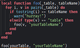 How to find the value in a table in a table in a table.. Yeah you get the idea - Scripting ...
