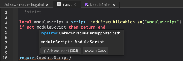 require() "Unkown require" when called with an indirectly referenced module - Engine Bugs ...