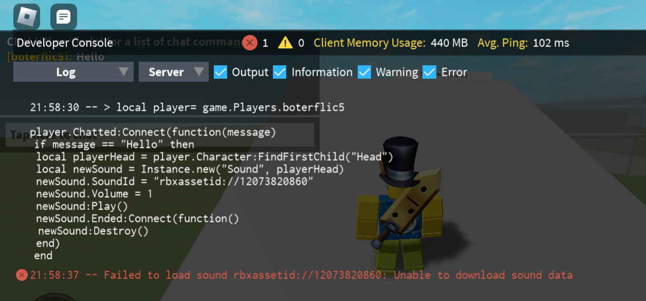 When player chats a specific message, player's head makes a sound - Scripting Support ...