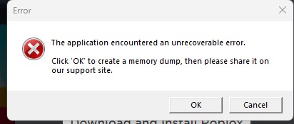 Application encountering an error upon launch - Engine Bugs - Developer Forum | Roblox