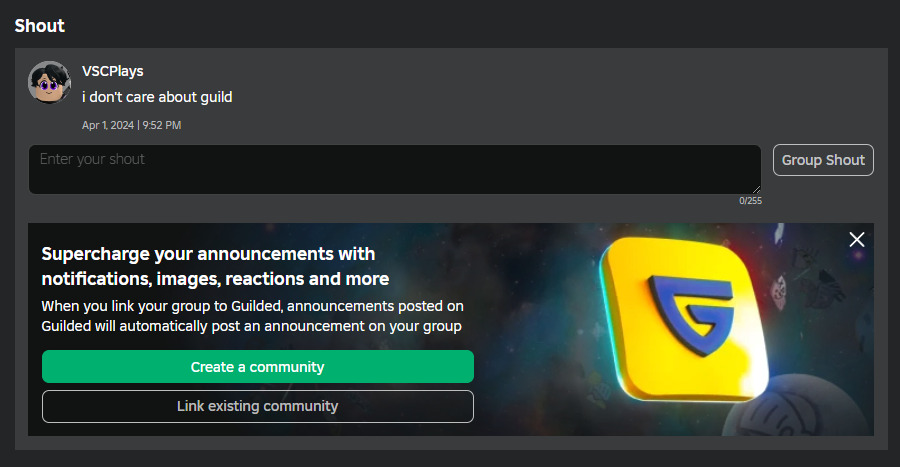 Group sometimes assumes it does not have a guilded server linked, even though it already does ...