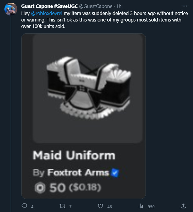 Many old and bestselling UGC items randomly deleted for no reason ...