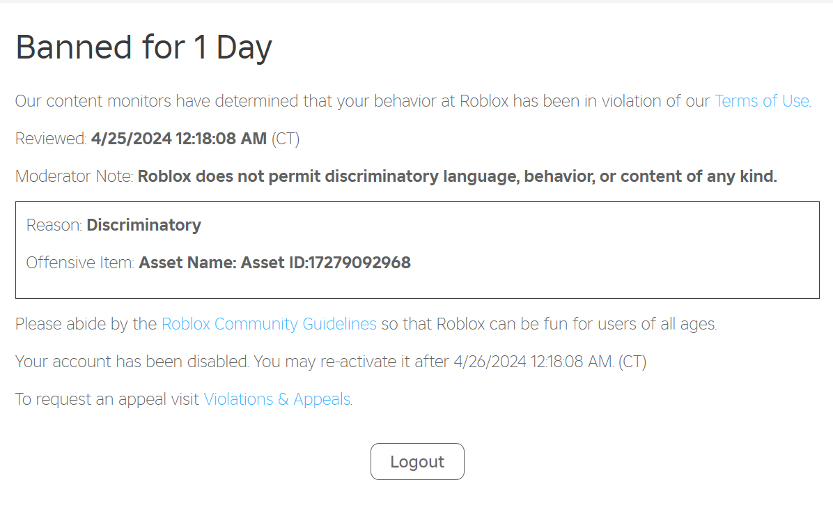 Unknown Moderation Issue Catalog Asset Bugs Developer Forum Roblox