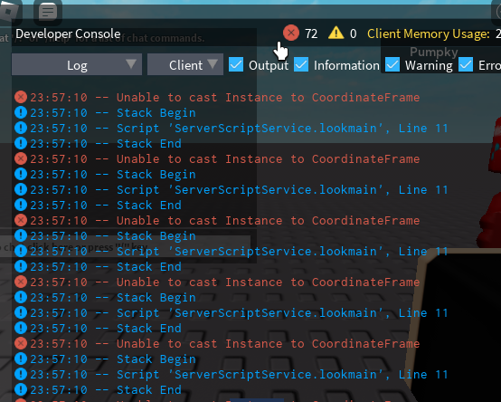 Console Getting Flooded With Unable To Cast Instance To Cframe Scripting Support Developer