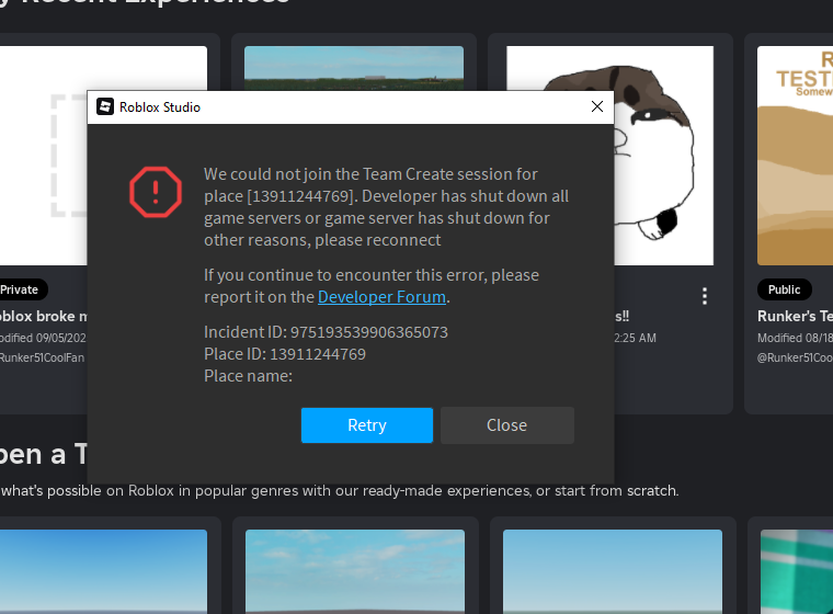Timeout on connect unable to initialize team create server code 0 - Studio Bugs - Developer ...
