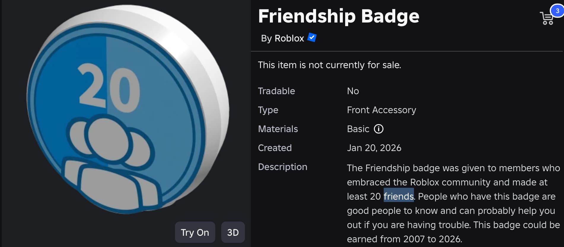 The description of "Friendship Badge" refers to Connections as "Friends ...