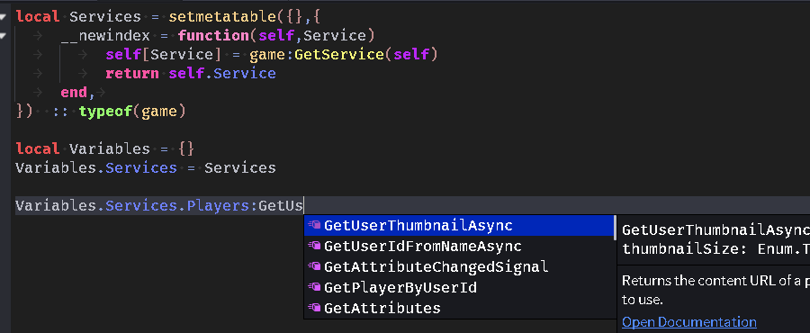 Autocomplete for services in a metatable - Scripting Support - Developer Forum | Roblox