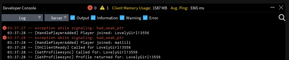 PlayerAdded engine-error | exception while signaling: bad_weak_ptr ...