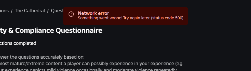 Error 500 Maturity & Compliance Questionnaire - Roblox Application and ...