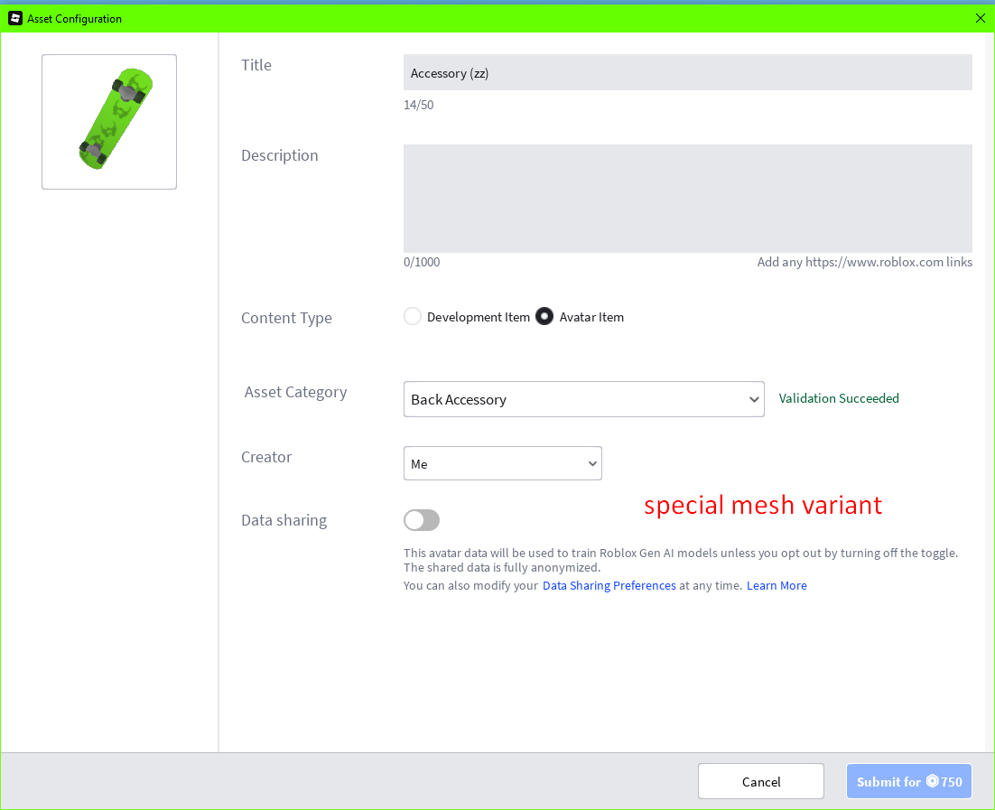 Back Accessory - boundary issue when using meshparts - Studio Bugs ...