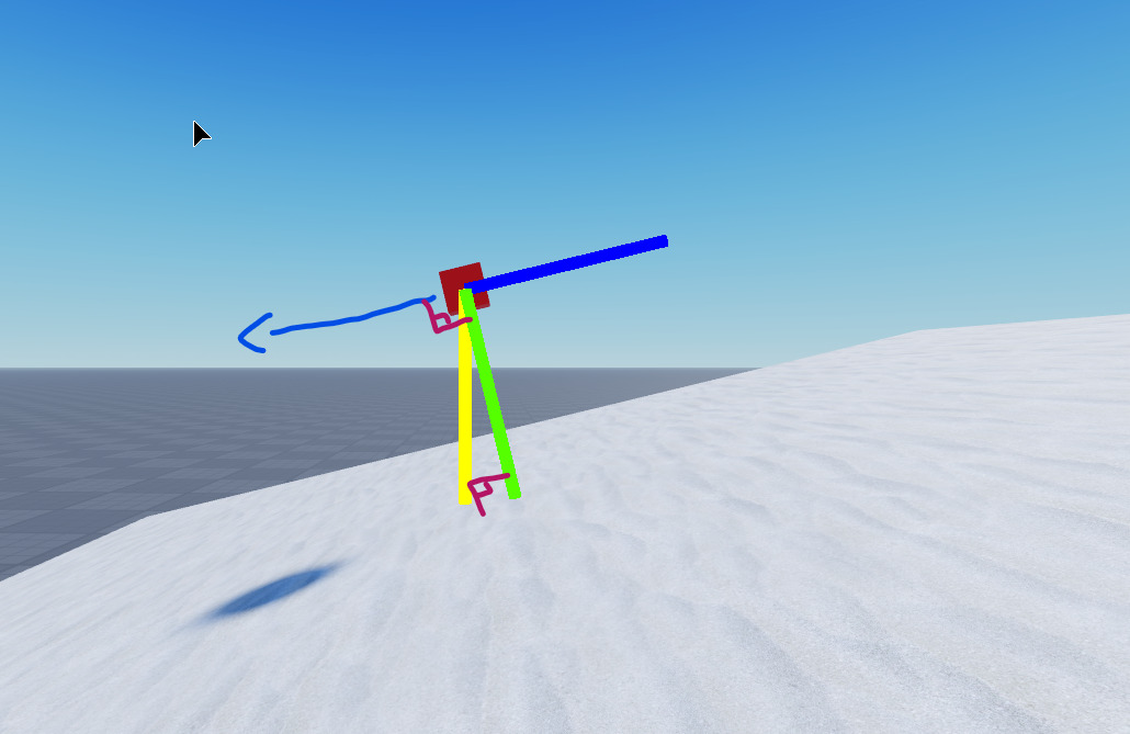 Rotate a blue part 90 degrees from green one while aligning it with a yellow one (see pictures ...