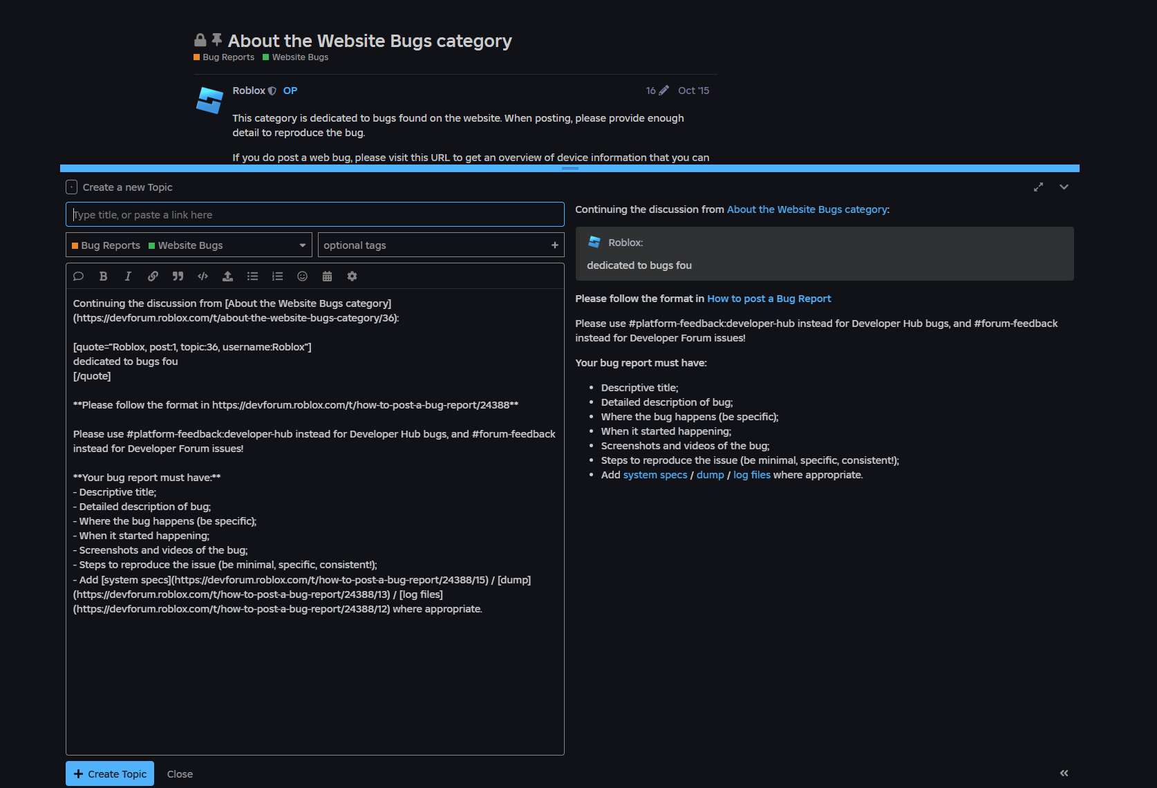 Visual Bug: Being able to create a topic in any catagory - Forum Bugs ...