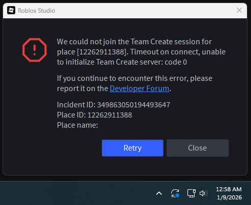 Roblox Studio Unable to Connect to Any Team-Create Instance. - Studio ...
