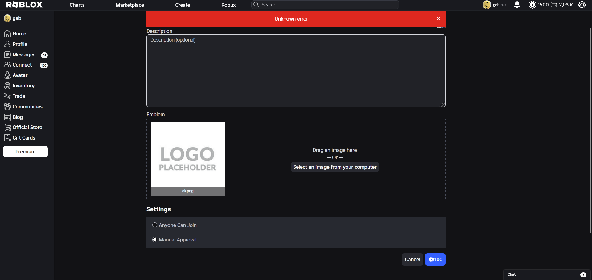 Group creation "Unknown Error" - Roblox Application and Website Bugs ...